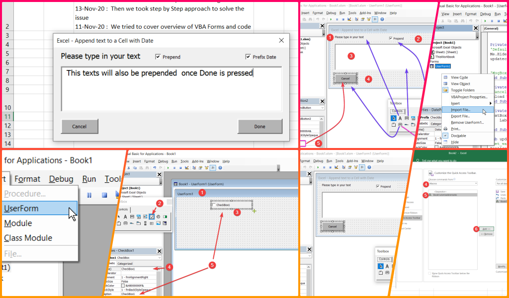 Excel Pop Up Box Using Vba Macro Add Texts With Date For Status Deeps Online